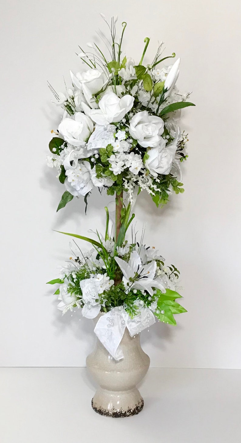 White Roses Lillies Elegant Wedding Topiary Unique | Etsy
