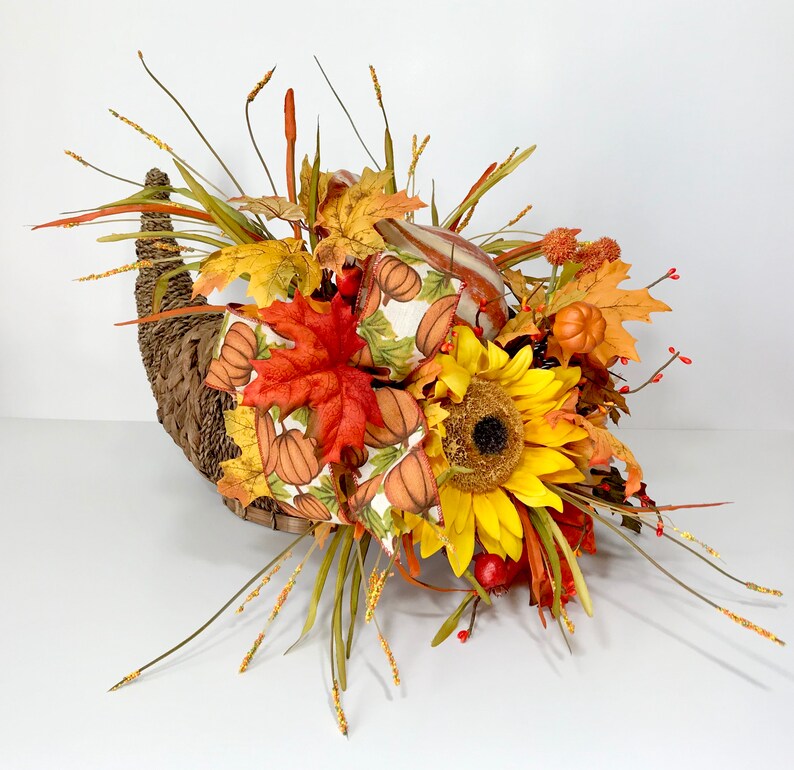 Wicker Cornucopia Basket Centerpiece, Thanksgiving Centerpiece Fall ...