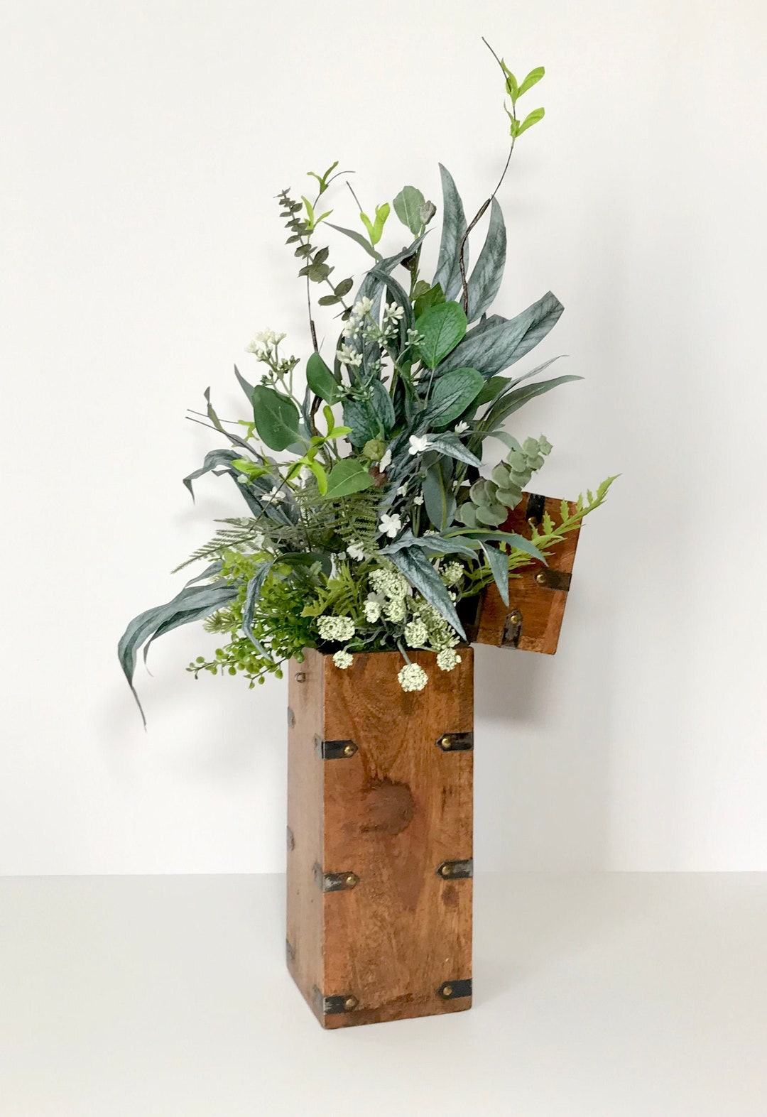 Wooden Box Floral Greenery Tall Arrangement, Year Around Novelty ...