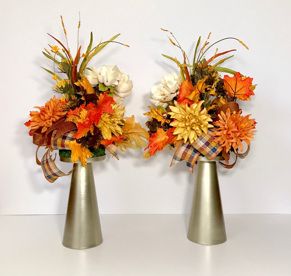 Thanksgiving Table Floral Candlesticks Pair, Fall Autumn Harvest ...