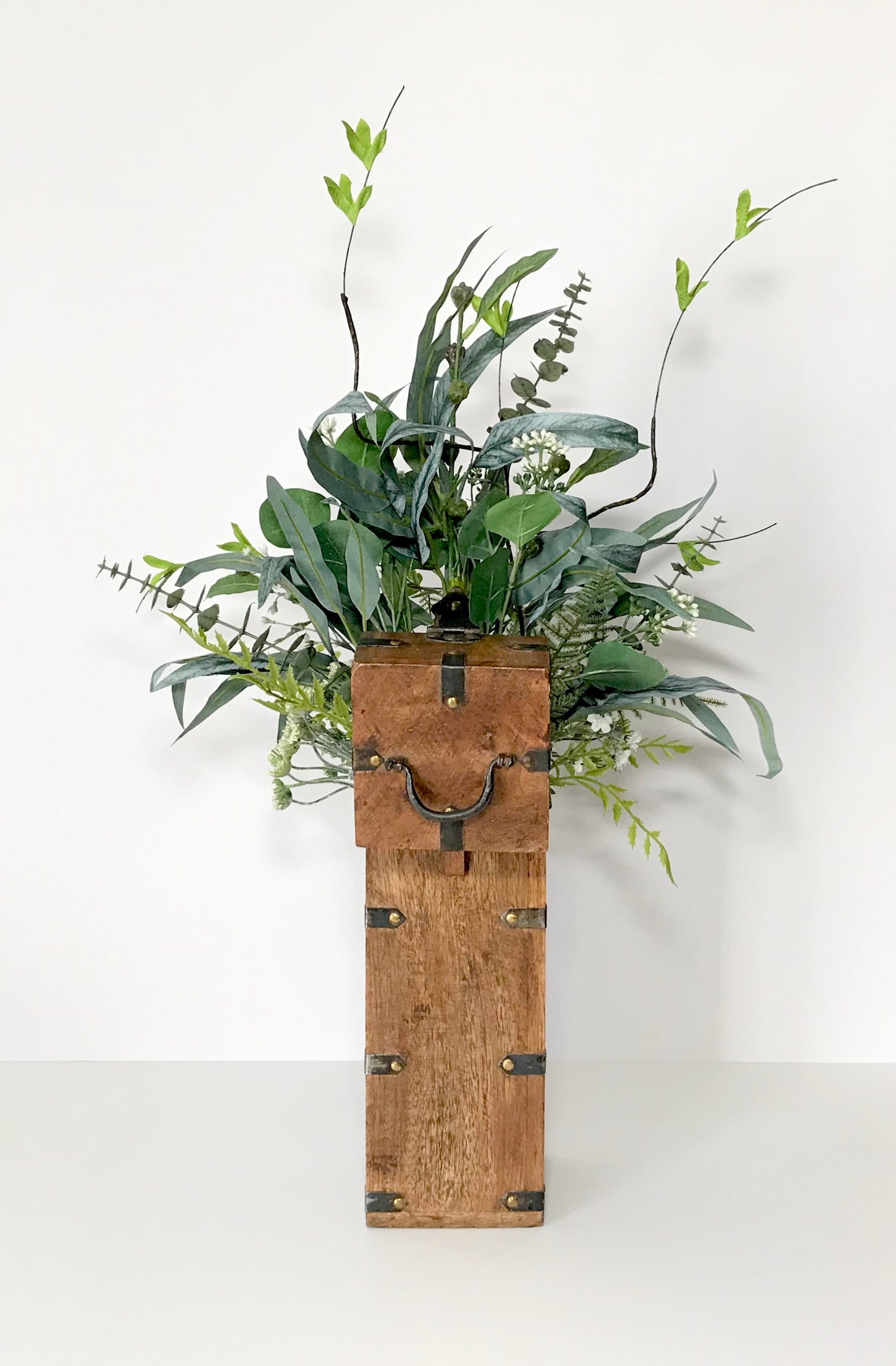 Wooden Box Floral Greenery Tall Arrangement Year Around | Etsy