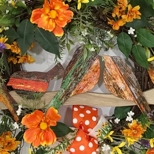Spring Wildflowers Grapevine Wreath, Birds on Limb Summer Wreath ...