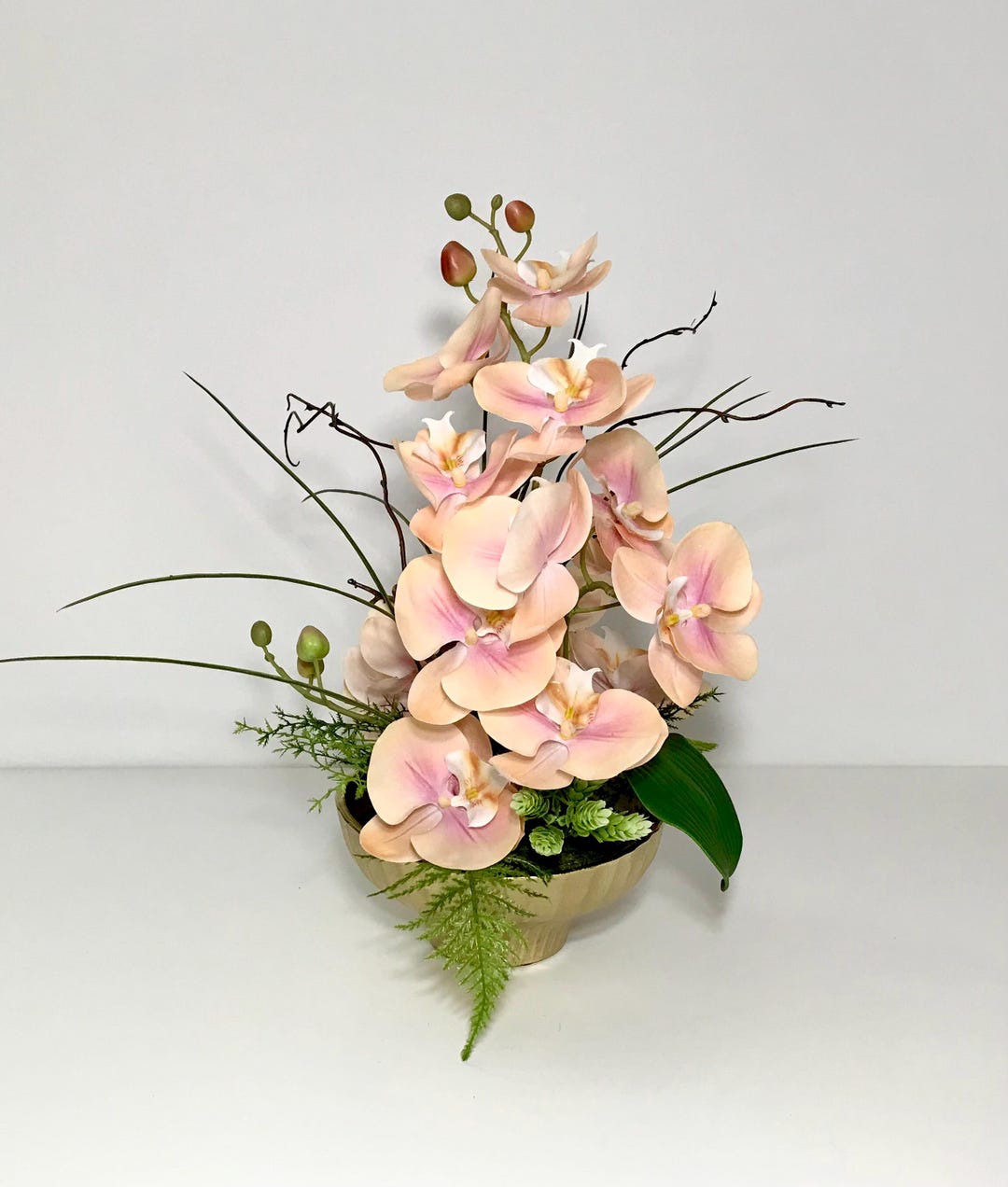 Elegant Pink Peach Orchids Faux Arrangement, Modern Real Touch Orchids ...