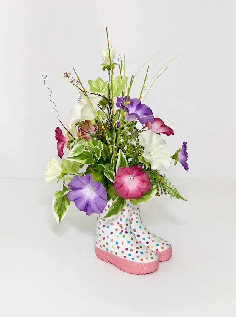 Novelty Rain Boots Spring Flowers Centerpiece Purple Pink - Etsy