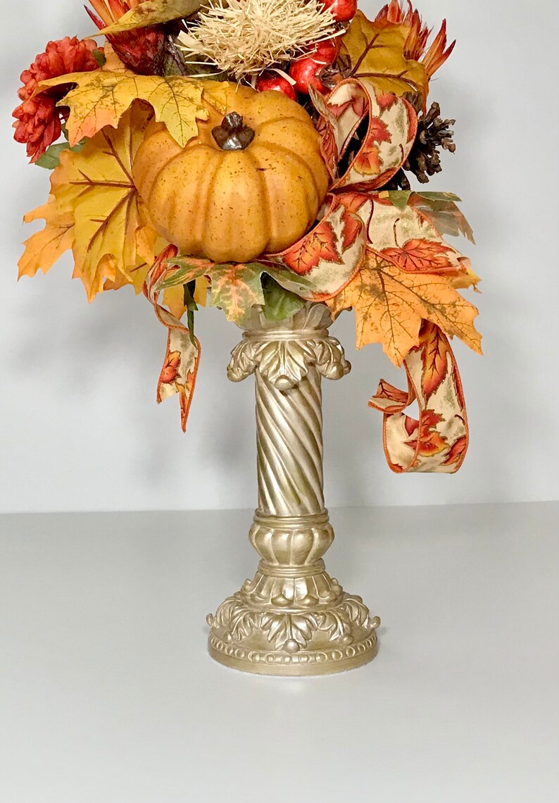 Fall Candlestick Centerpiece Floral Arrangement Autumn | Etsy