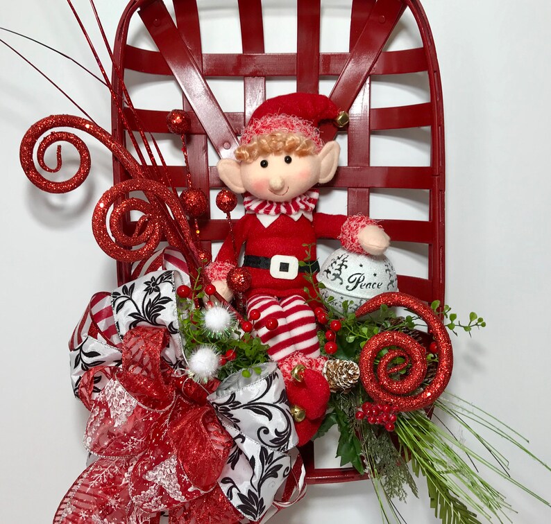 Christmas Elf Red Tobacco Basket Wreath Xmas Basket for Front - Etsy