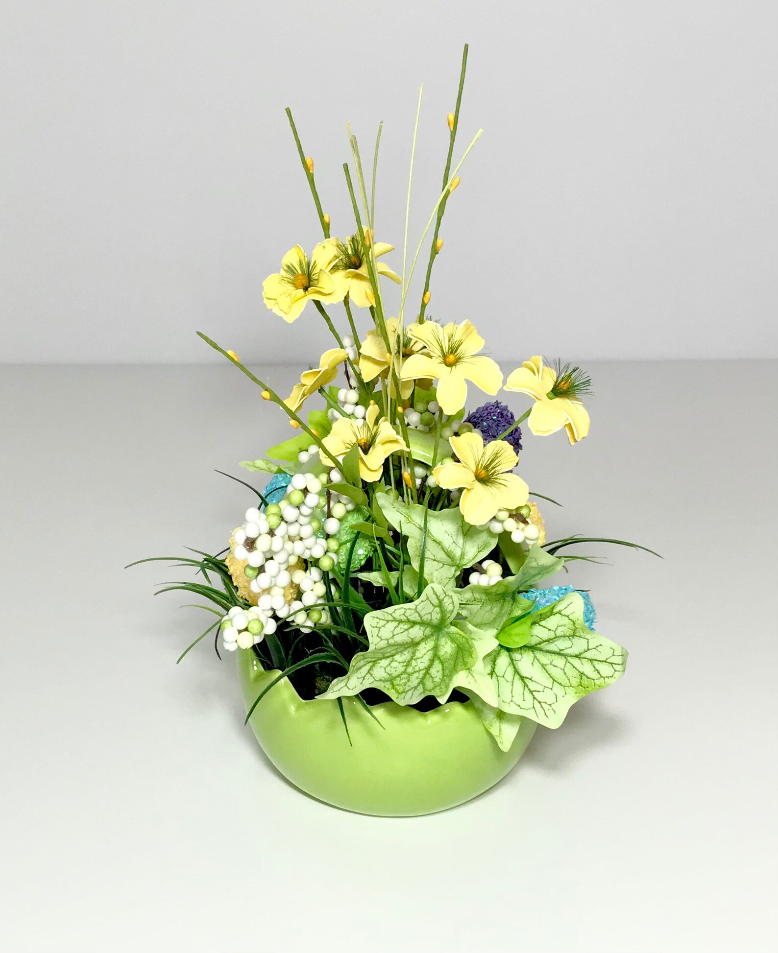 Green Ceramic Easter Flowers Basket Easter Basket Eggs Floral - Etsy