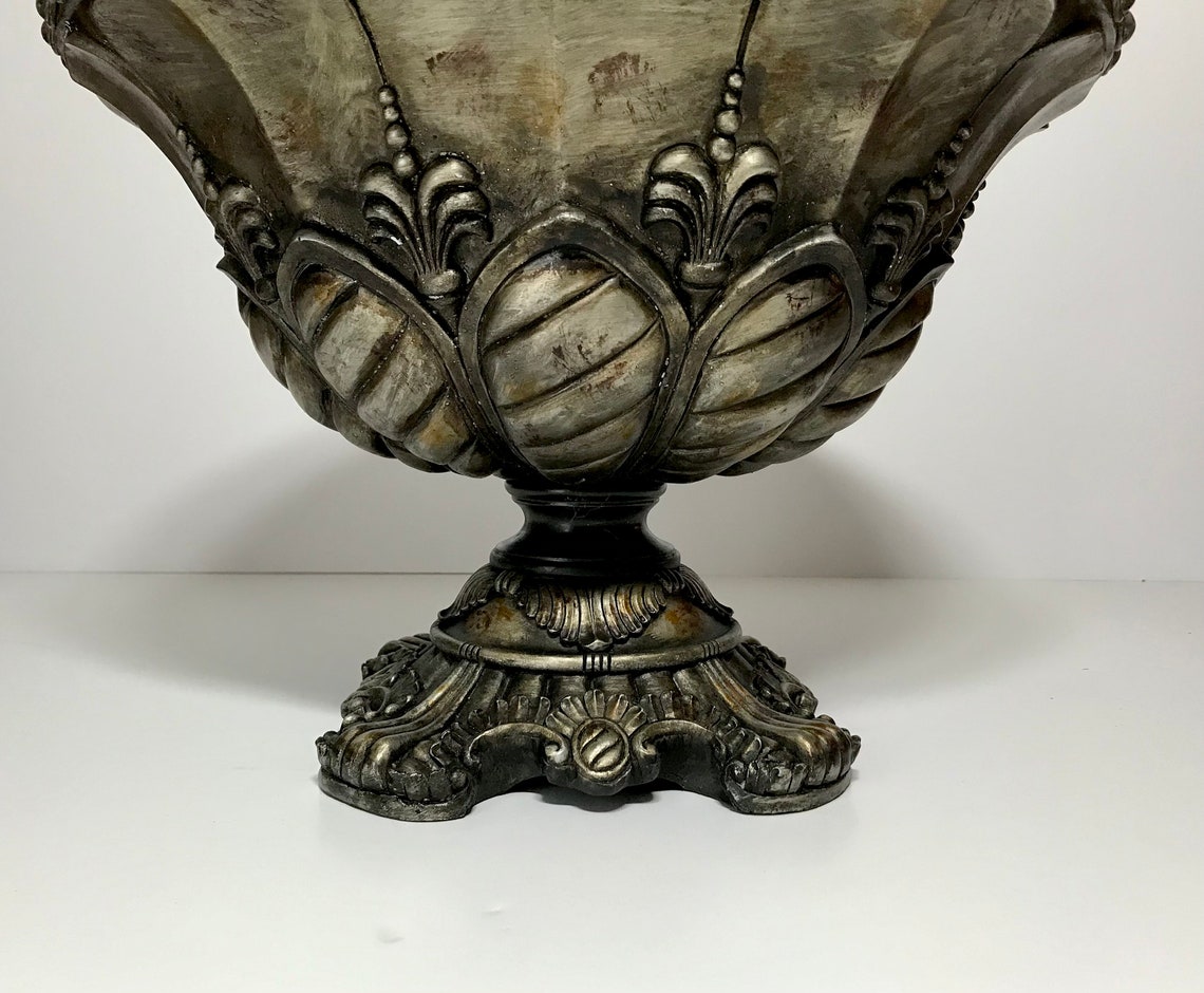 Ornate Design Table Urn Large 14 1/2” Dia, Decorative Urn Pedestal Base ...