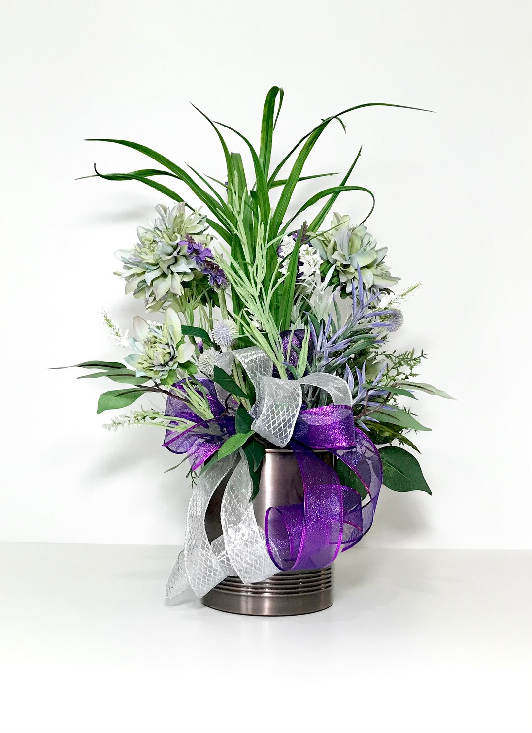 Large Purple Green Floral Spring Arrangement, Summer Faux Flower ...