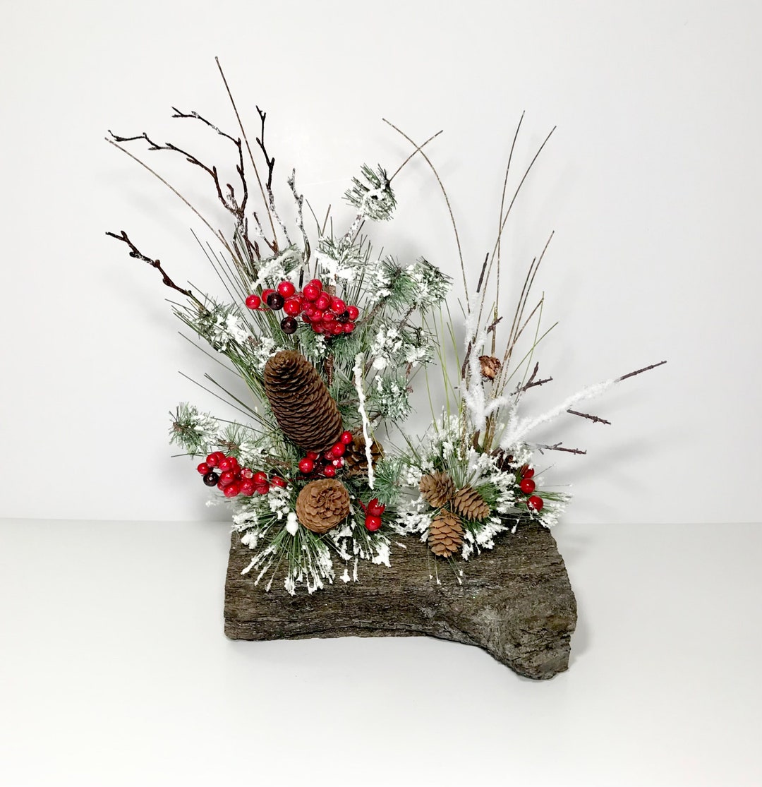 Christmas Yule Log Real Wood Centerpiece Art Display, Large Decoration ...
