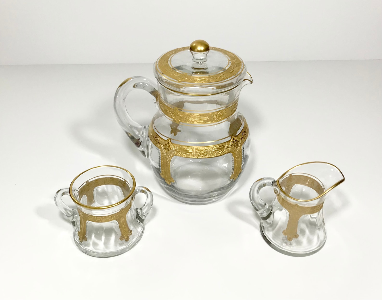 Elegant Crystal Glass Pitcher With Lid, Sugar, Creamer, Tea Set 4 Pcs ...