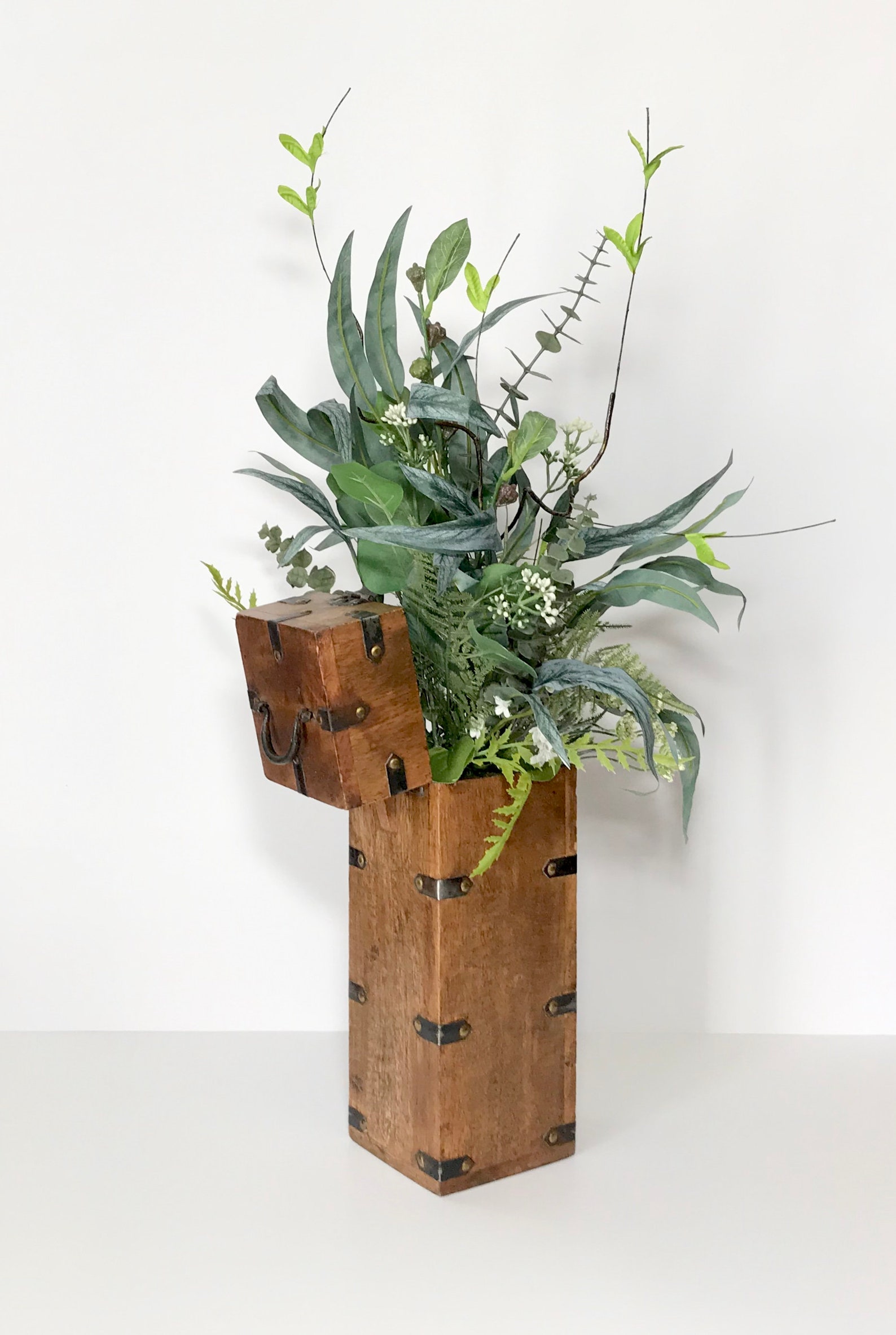 Wooden Box Floral Greenery Tall Arrangement Year Around | Etsy