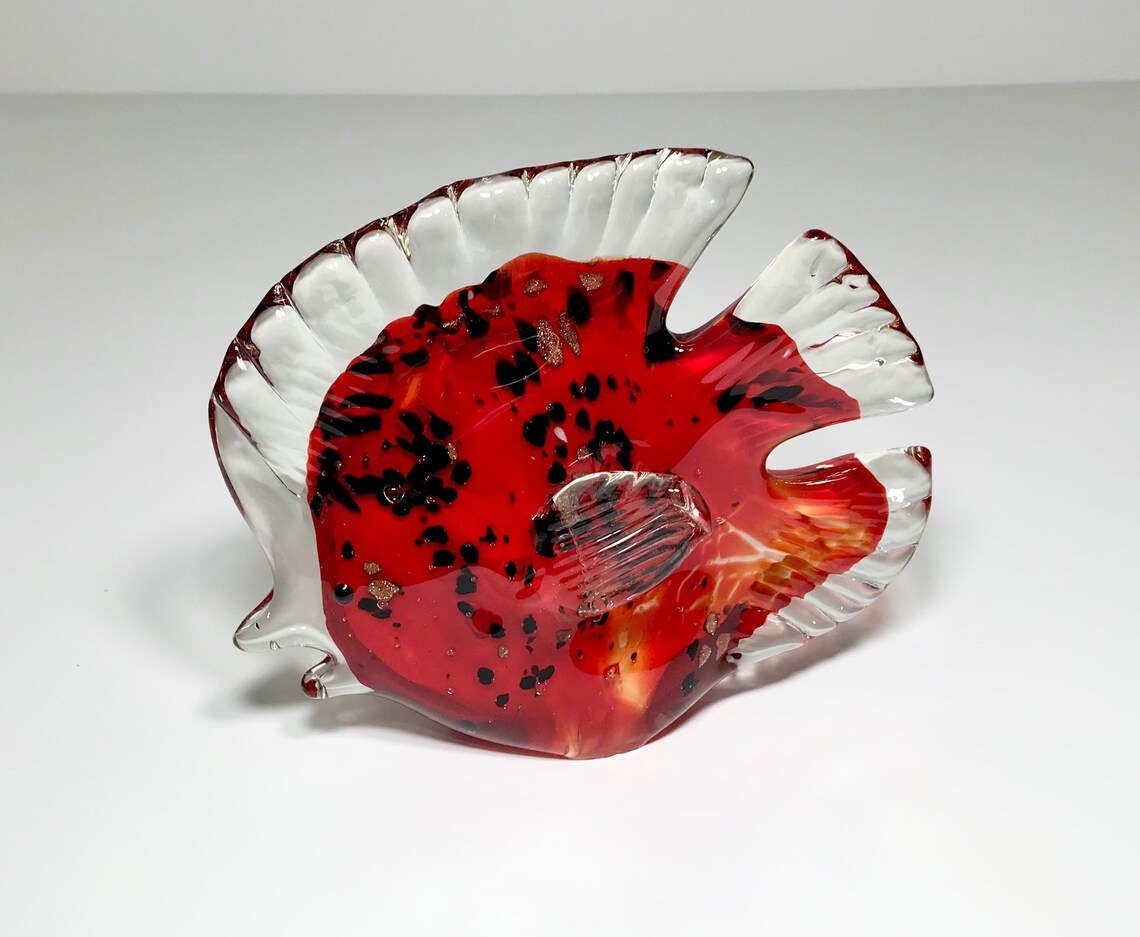 Crystal Art Glass Tropical Red Fish Figurine 7 1/2 Long 6 | Etsy