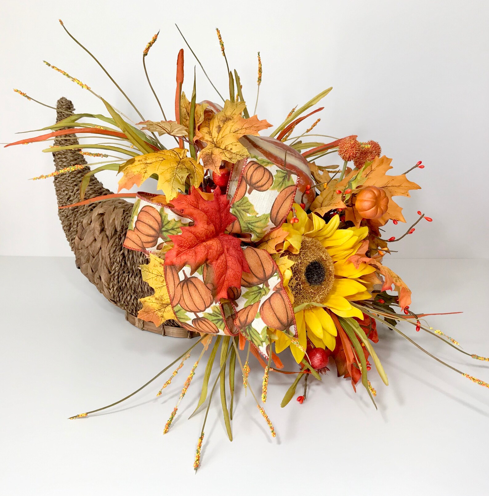 Wicker Cornucopia Basket Centerpiece, Thanksgiving Centerpiece Fall ...