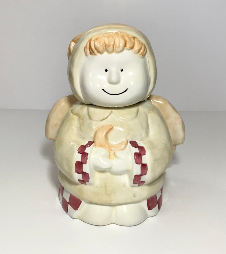 Vintage Ceramic Boy Angel Cookie Jar, Little Boy Angel Crescent Moon ...