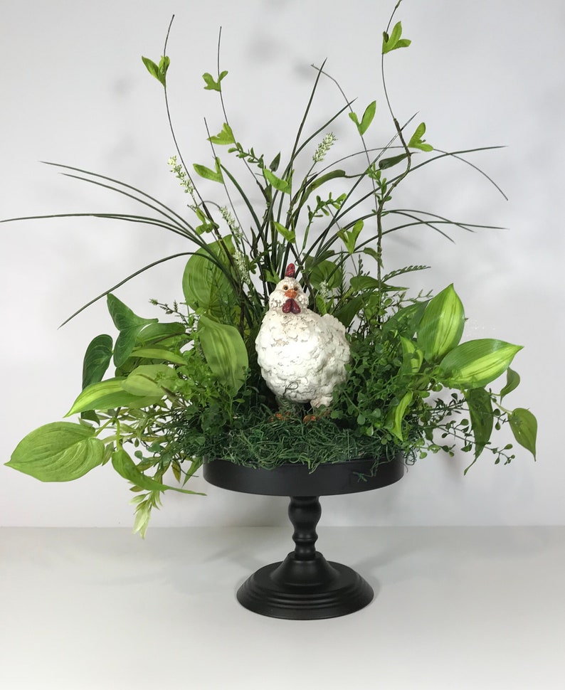 Chicken Floral Arrangement Metal Pedestal Dish Container | Etsy