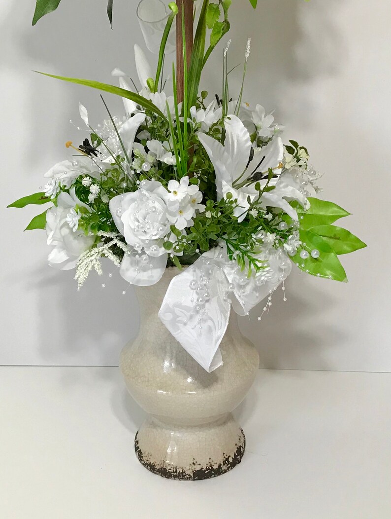 White Roses Lillies Elegant Wedding Topiary Unique | Etsy