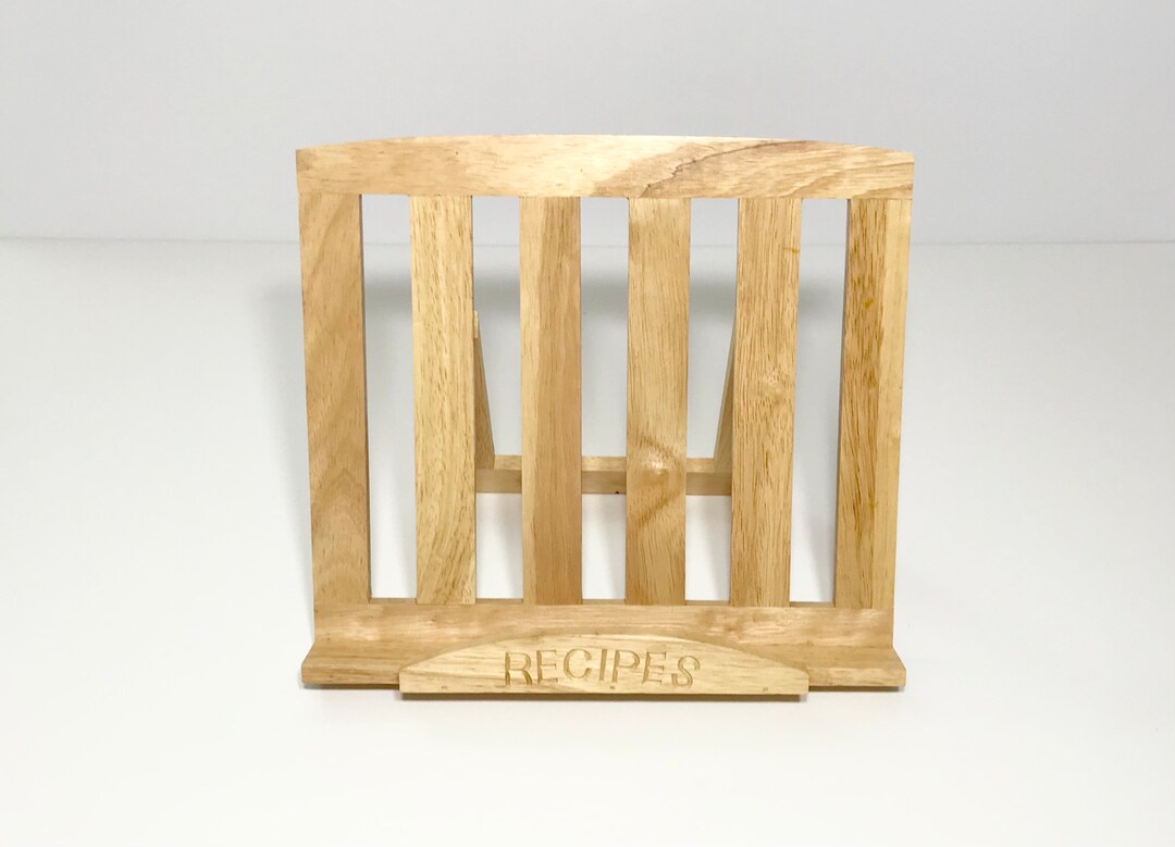 Natural Wood Open Slat Self Standing Recipe Book Rack, Kitchen Cookbook ...