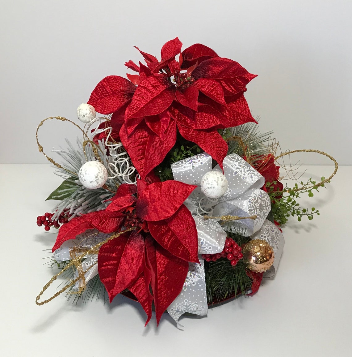Poinsettia Christmas Centerpiece Holiday Christmas - Etsy