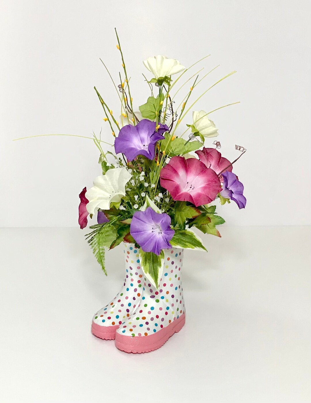 Novelty Rain Boots Spring Flowers Centerpiece Purple Pink - Etsy