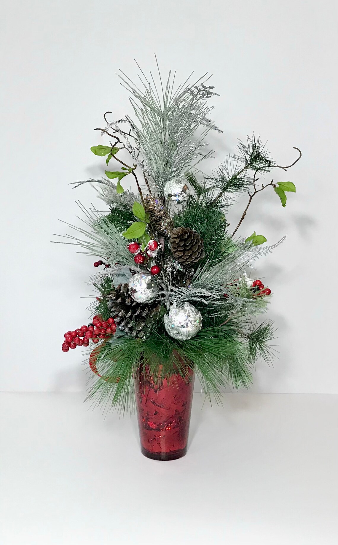 Christmas Ruby Red Glass Vase Christmas Arrangement 26 Tall | Etsy