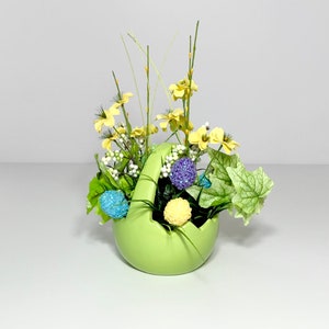 Green Ceramic Easter Flowers Basket, Easter Basket Eggs Floral ...