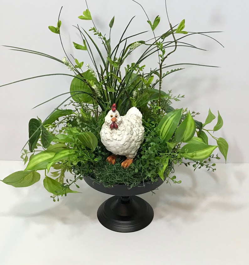Chicken Floral Arrangement Metal Pedestal Dish Container | Etsy