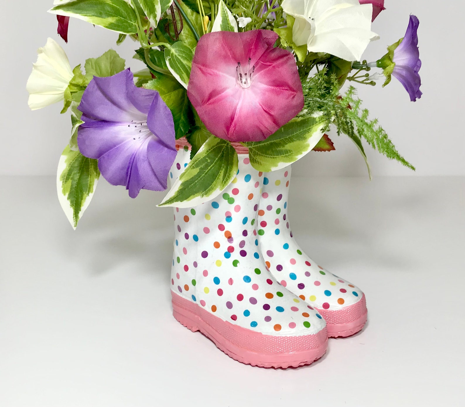 Novelty Rain Boots Spring Flowers Centerpiece Purple Pink - Etsy