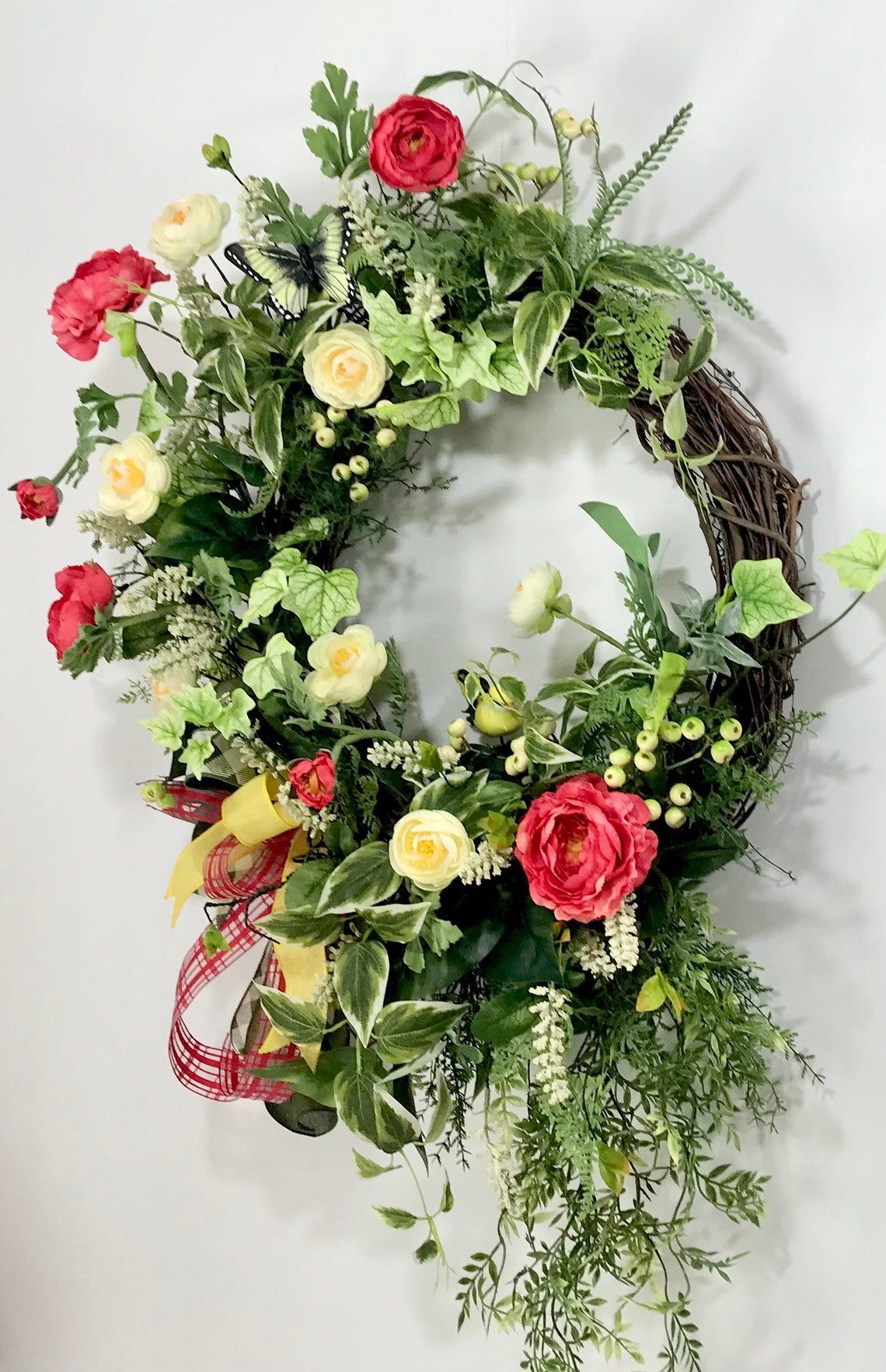 Large Bright Spring Summer Grapevine Door Wreath Red Yellow | Etsy