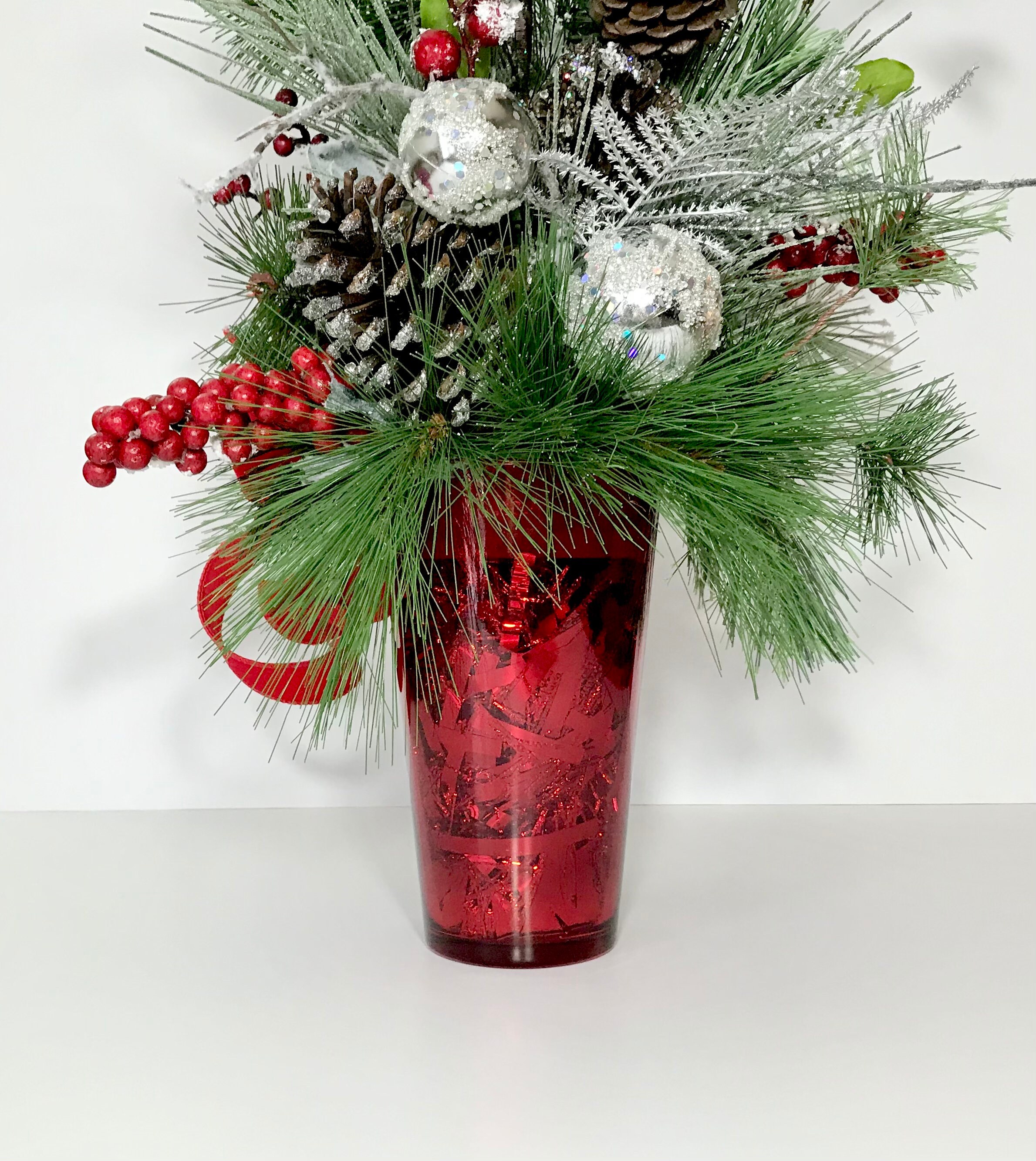 Christmas Ruby Red Glass Vase Christmas Arrangement 26 Tall | Etsy