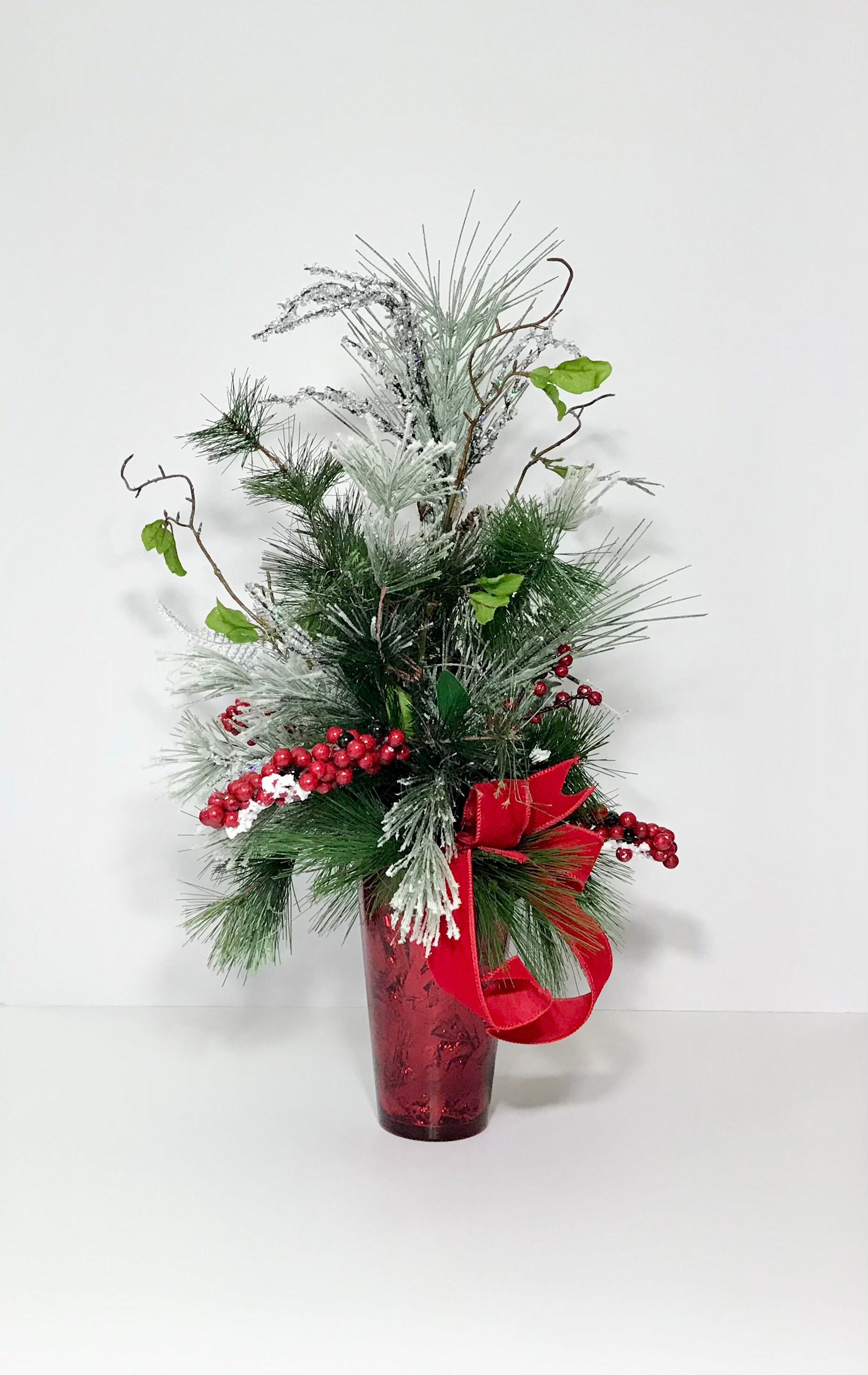 Christmas Ruby Red Glass Vase Christmas Arrangement 26 Tall | Etsy