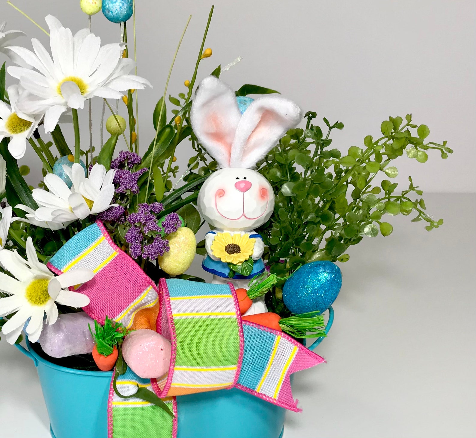 Easter Bunny Rabbit Eggs Blue Metal Tub Floral Spring Small - Etsy