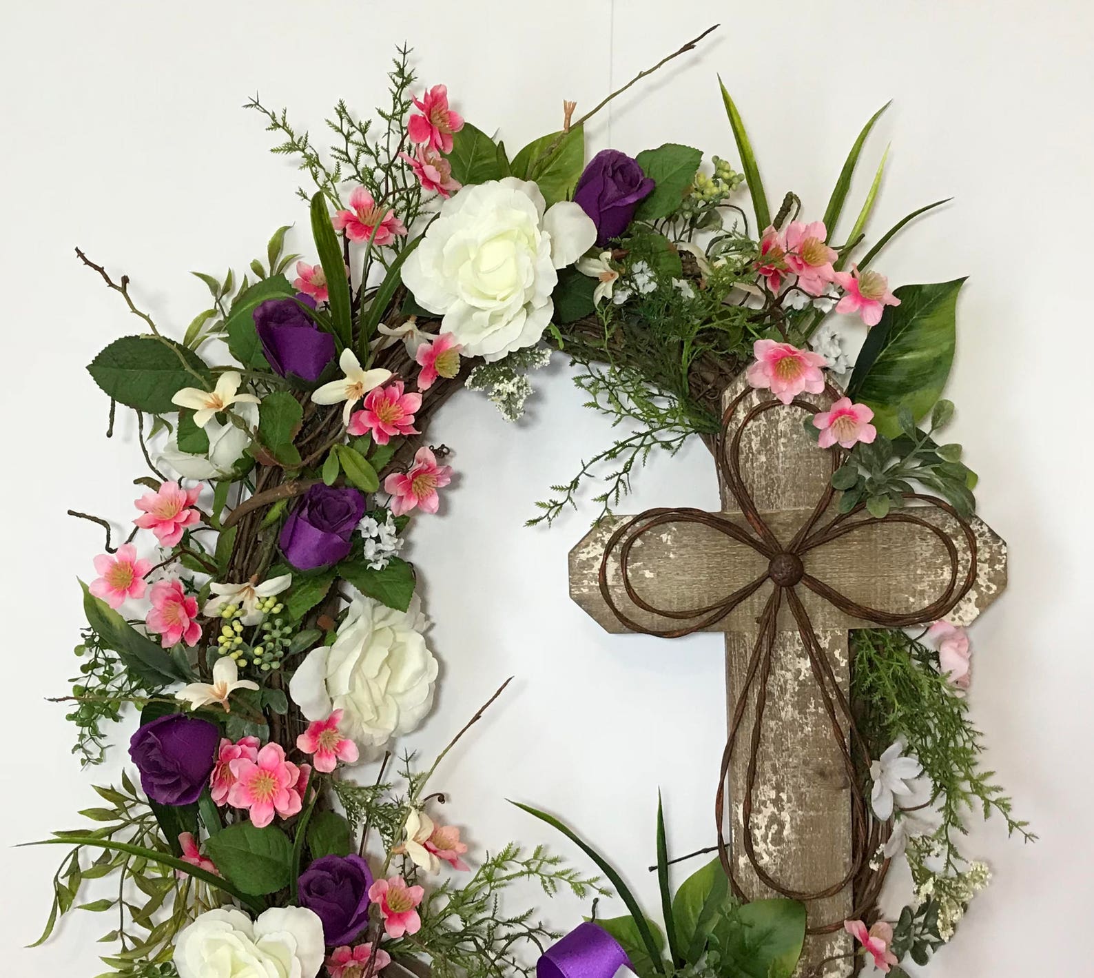 Oval Grapevine Floral Wreath, Christian Rustic Wooden Art Wire Metal ...