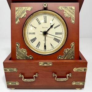 BULOVA Quartz Desk Table Clock Box Clock Walnut Finish | Etsy