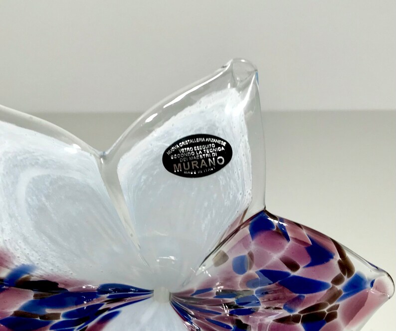 Murano Style Art Glass Mauve Blue White Clear Flower 6 Petals, Crystal ...