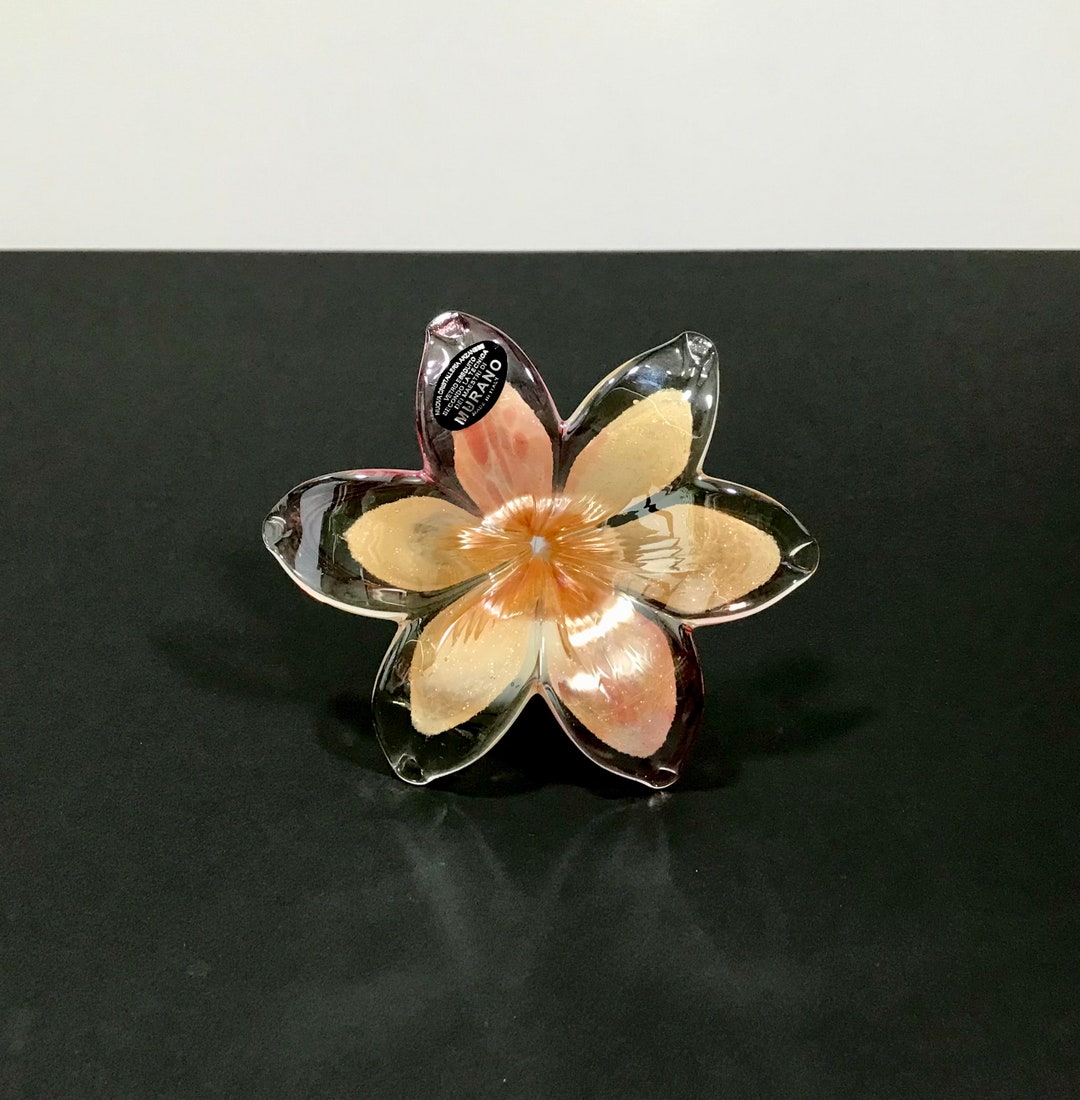 Murano Style Art Glass Gold Luster Pink Flower 6 Petals, Crystal Unique ...