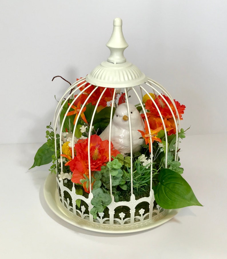 Ceramic Bird Birdcage Floral Centerpiece Table Metal Bird | Etsy