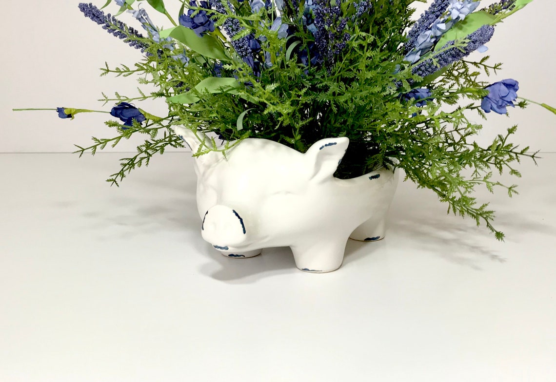 Ceramic Novelty Pig Planter Small Petite Floral Arrangement | Etsy