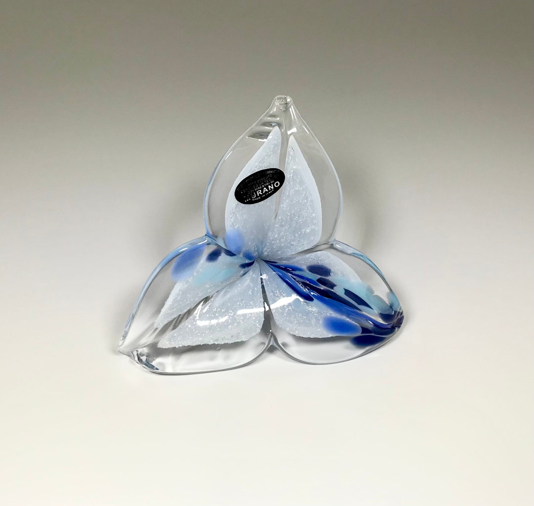 Murano Style Crystal Art Glass Light Dark Blue White Sparkles Clear ...