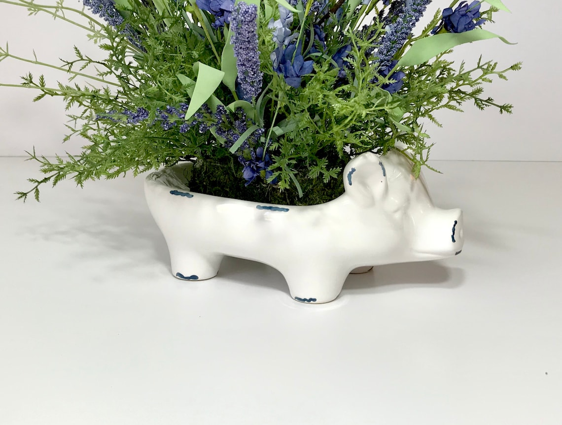 Ceramic Novelty Pig Planter Small Petite Floral Arrangement | Etsy