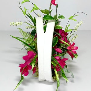 Large White Ceramic Interlocking Rings Floral Arrangement, Double Rings ...