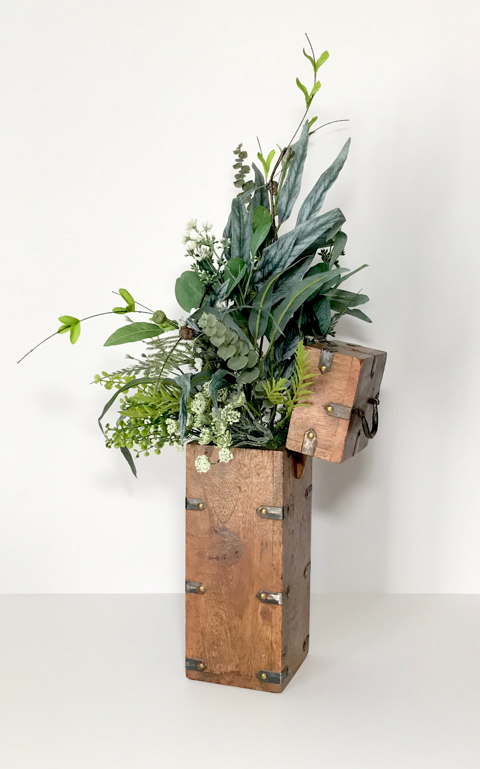 Wooden Box Floral Greenery Tall Arrangement Year Around | Etsy