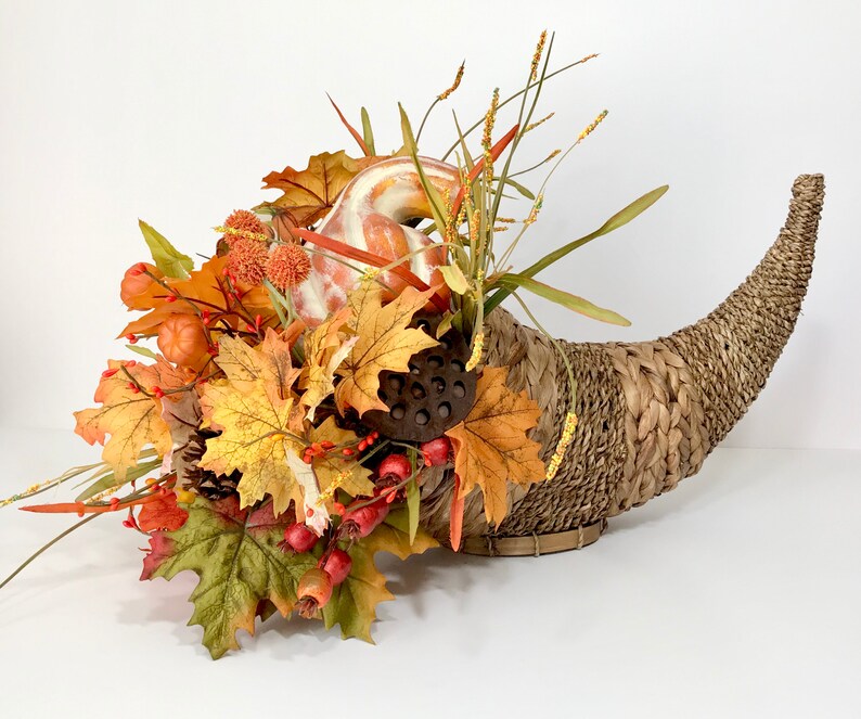 Wicker Cornucopia Basket Centerpiece, Thanksgiving Centerpiece Fall ...