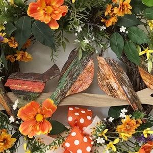 Spring Wildflowers Grapevine Wreath, Birds on Limb Summer Wreath ...