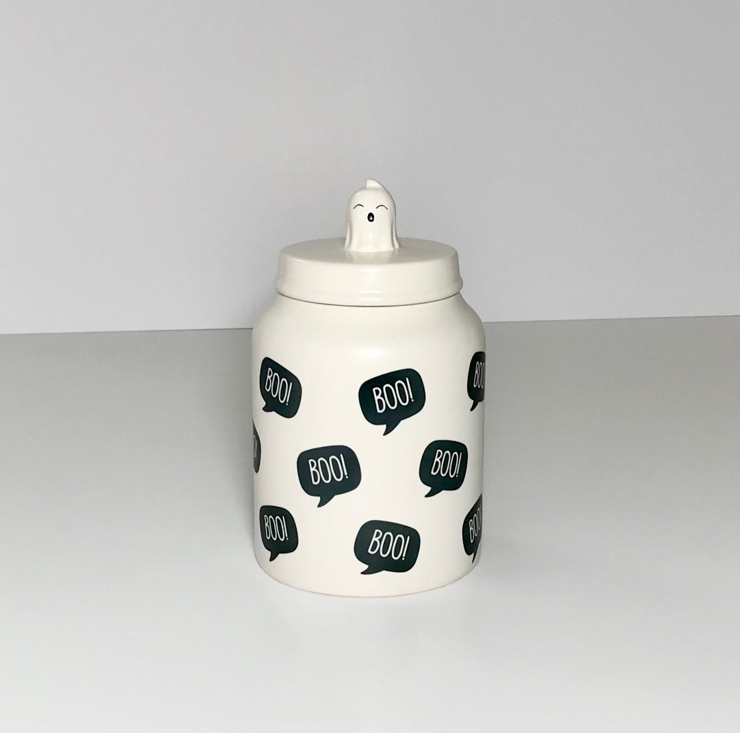 Halloween Boo Candy Dish With Ghost on Lid, White Ceramic Candy Jar ...