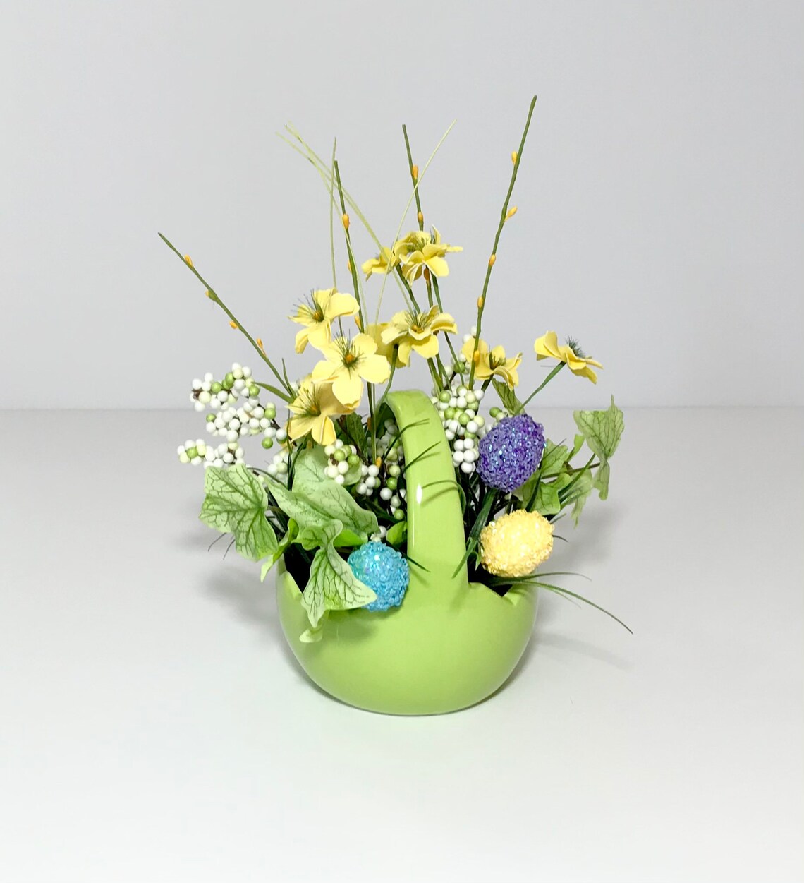 Green Ceramic Easter Flowers Basket Easter Basket Eggs Floral - Etsy