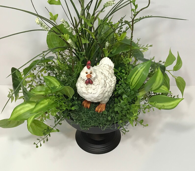 Chicken Floral Arrangement Metal Pedestal Dish Container | Etsy