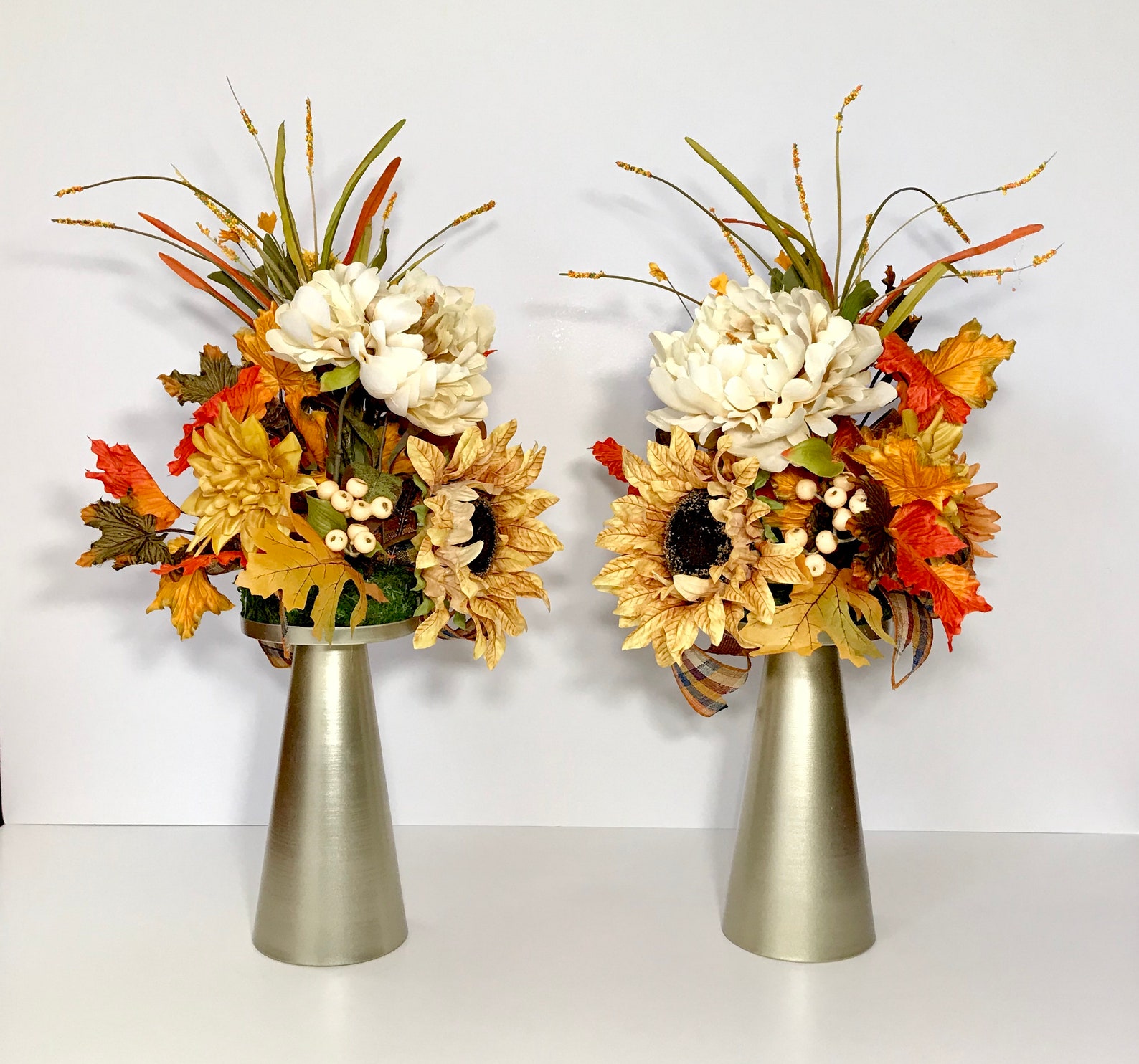 Thanksgiving Table Floral Candlesticks Pair, Fall Autumn Harvest ...
