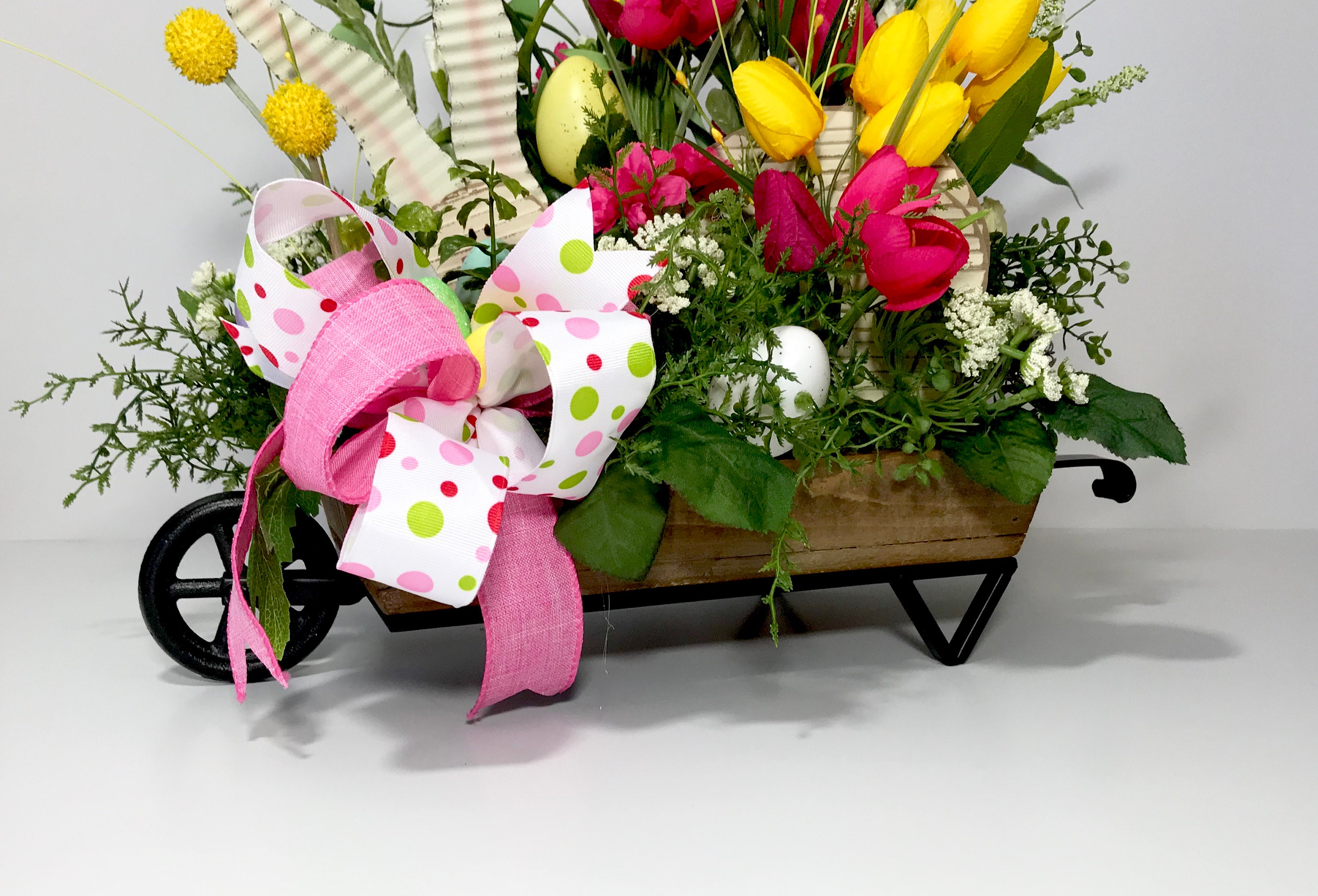 Wooden Easter Bunny Rabbit Wheelbarrow Eggs Large Floral | Etsy