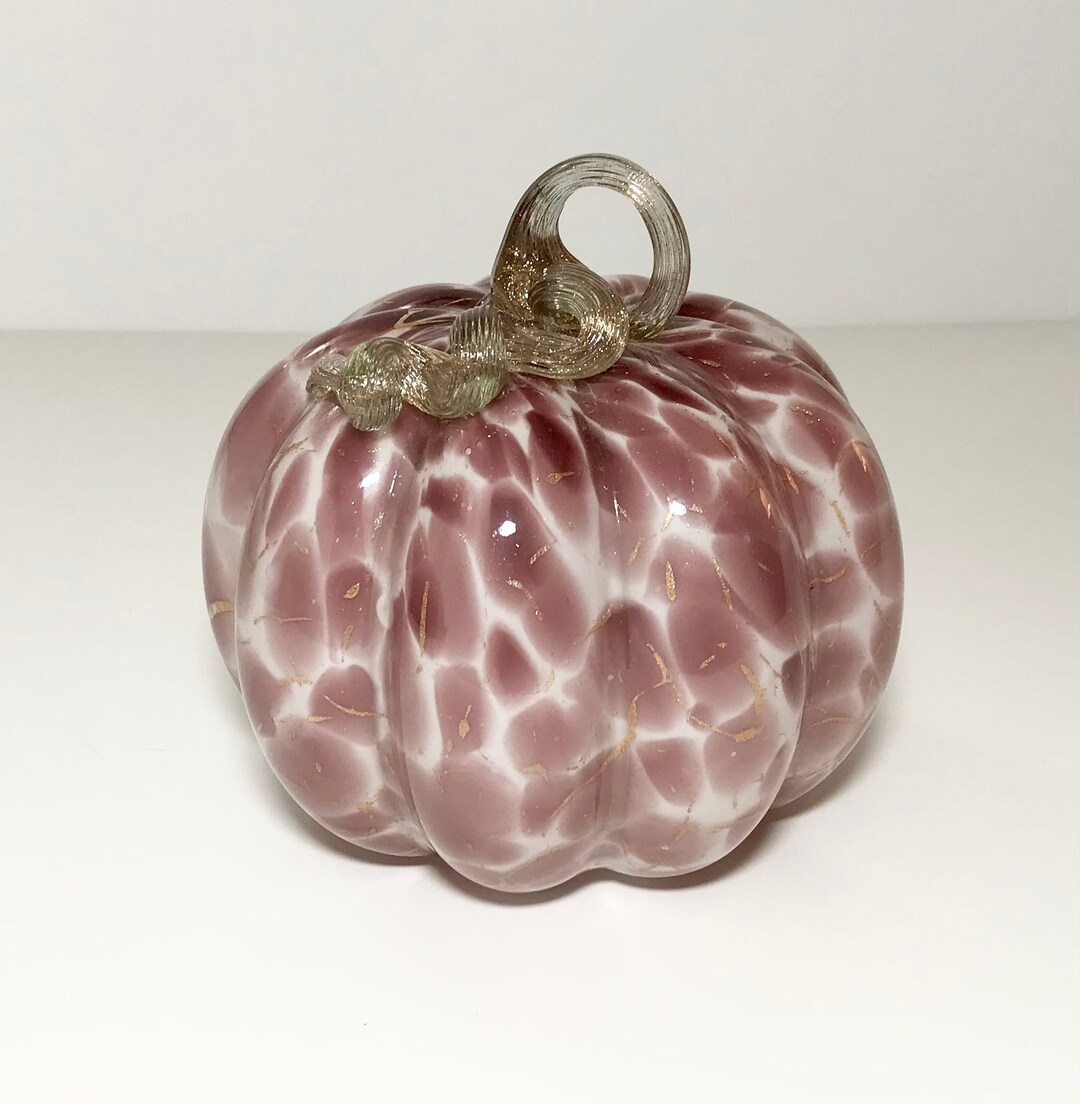 Art Glass Pumpkin Mauve Pink Gold Accents Handmade, Fall Pumpkin Hand ...